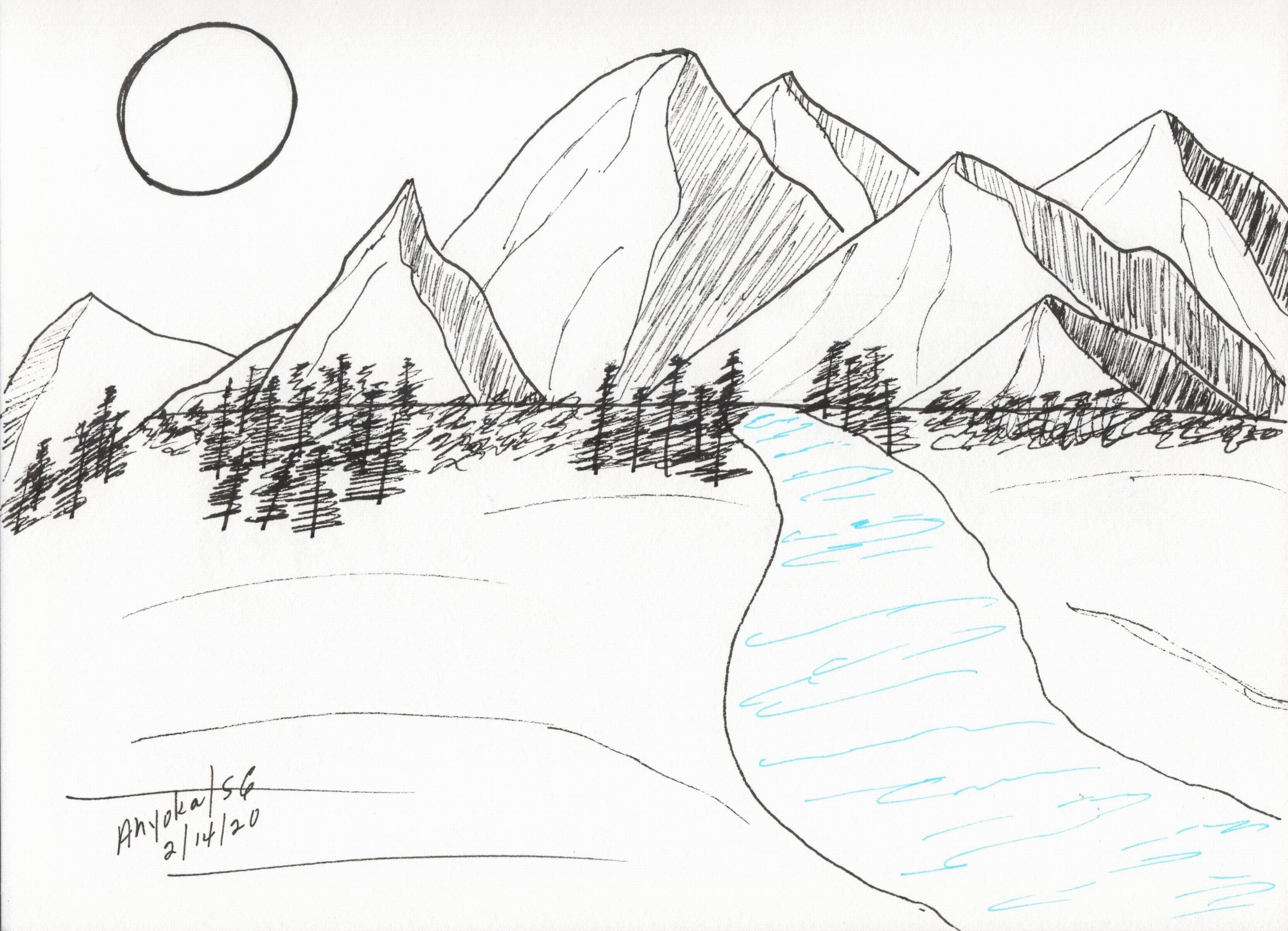 Mountain Stream Drawing Mountain Stream Line Art Stock Illustrations