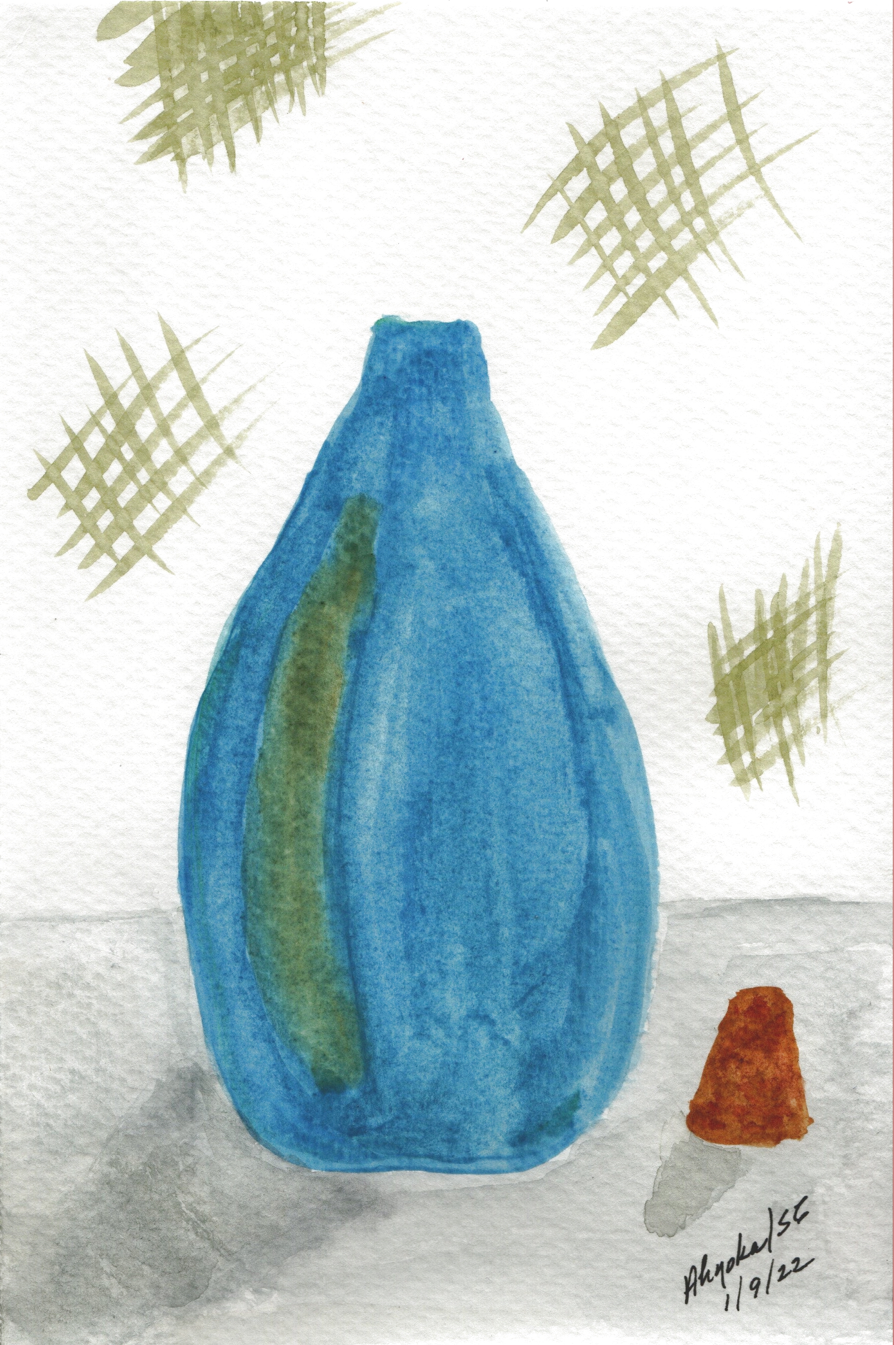 BLUE BOTTLE – watercolor – The Happy Wordcrafter